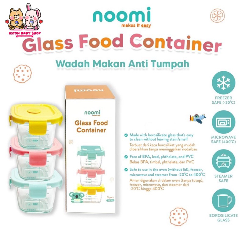 Jual Noomi Glass Food Container 1 Set isi 3 pcs / Kotak Mpasi / Baby ...
