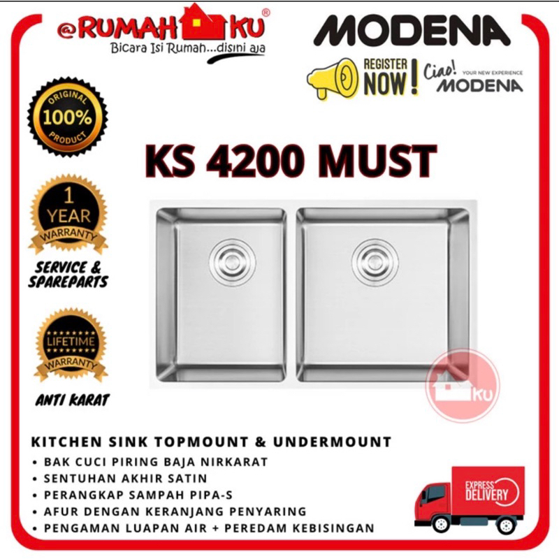 Jual MODENA KITCHEN SINK 2 BOWL KS 4200 MUST | Shopee Indonesia