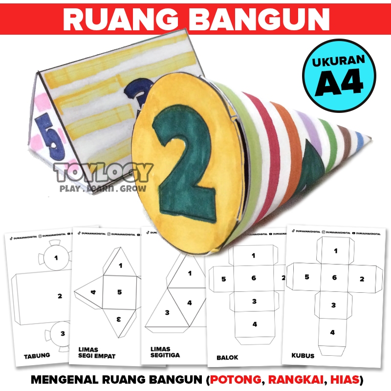 Jual Mainan Edukasi Anak DIY Kertas Gambar Belajar Bangun Ruang 3D ...