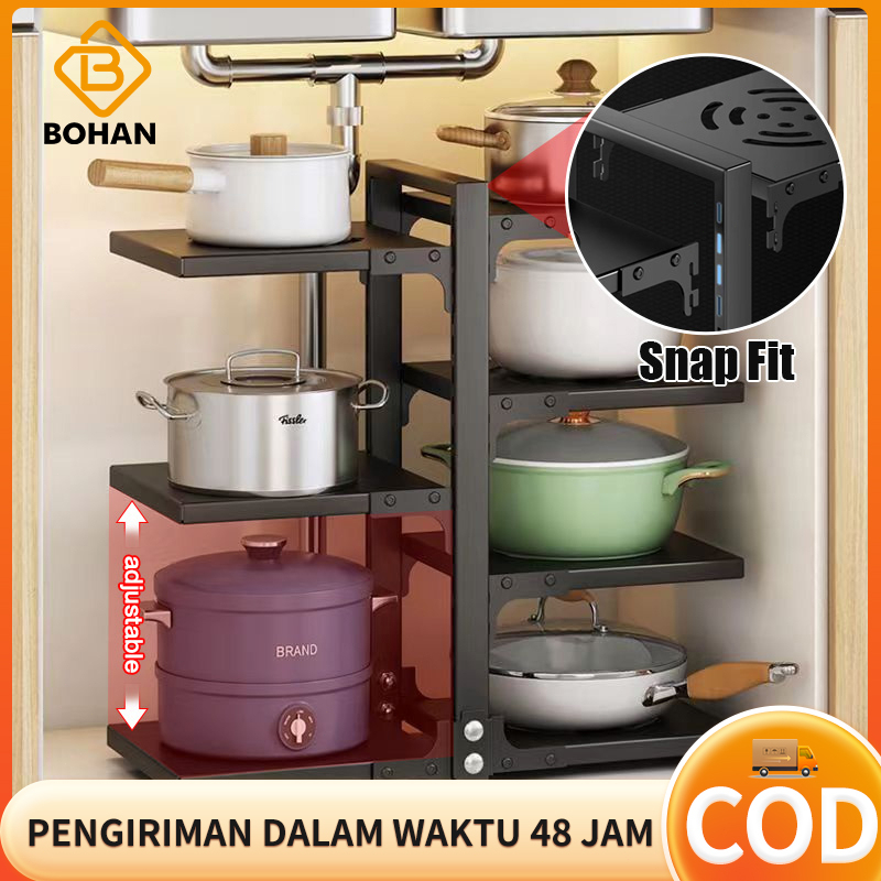 Jual BOHAN Dapur Di Bawah Wastafel Rak Pot Susun Rak Pot Stainless Steel Rak Pot yang Dapat ...
