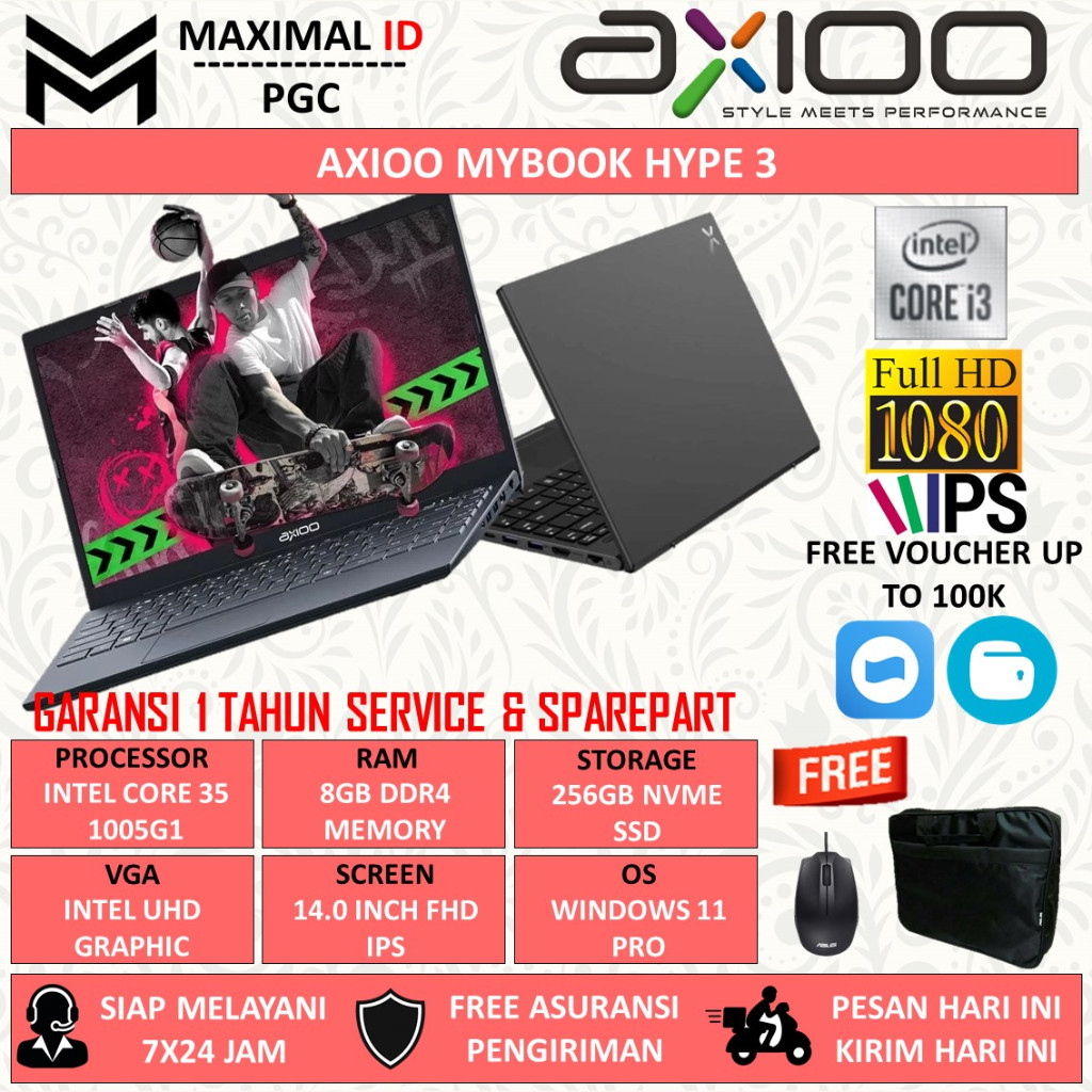Jual LAPTOP AXIOO MYBOOK HYPE 3 INTEL CORE I3 1005G1 RAM 8GB 256GB SSD FULL HD WINDOWS 11 HOME ...