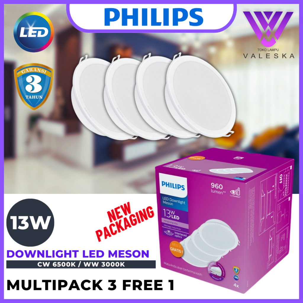 Jual Philips Downlight LED Meson 13W Multipack 3+1 13 Watt Paket Beli 3 Gratis 1 59464 125 ...