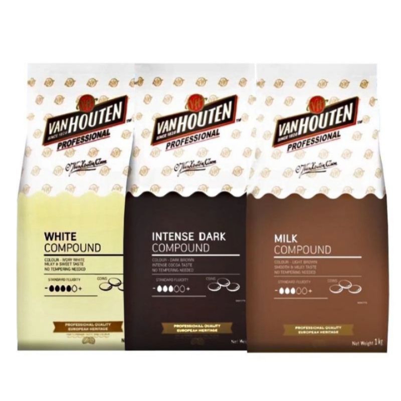 Jual Van Houten Intense Dark & white Coklat Compounde COIN dan Batangan 1kg | Shopee Indonesia