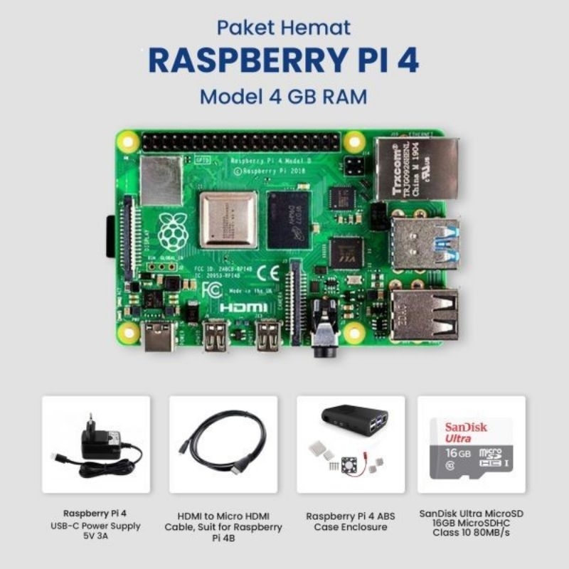 Jual Paket Hemat Raspberry Pi 4 Raspberry Pi4 RAM 4GB | Shopee Indonesia