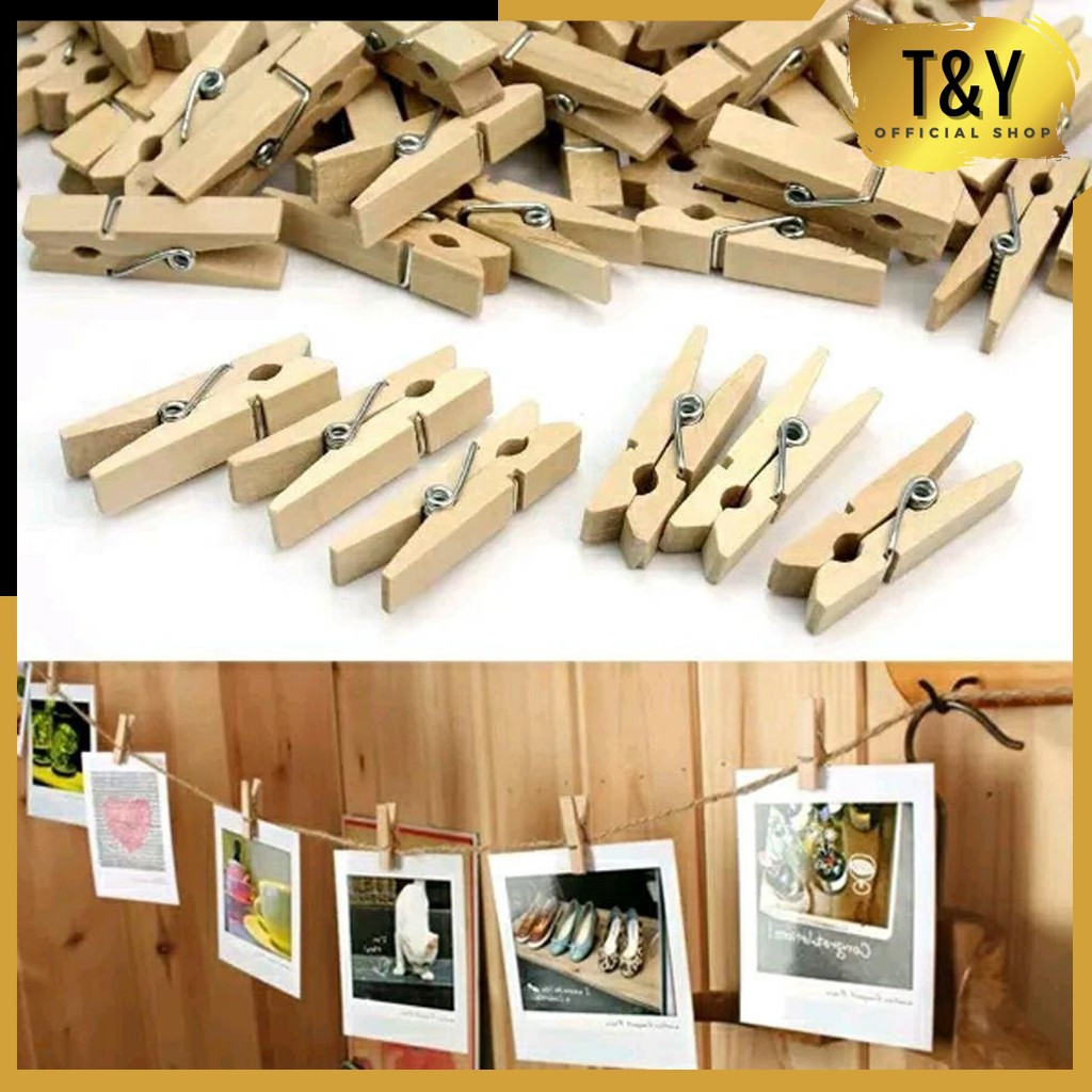 Jual T&Y 50Pcs Penjepit Foto Wooden Clip 35mm Isi 50Pcs Jepit Foto Kayu ...