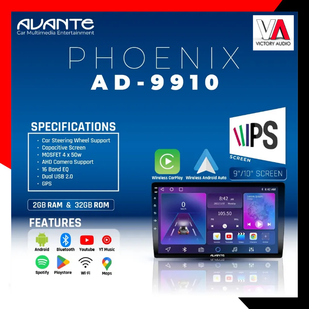 Jual Head Unit Android AVANTE x PIONEER PHOENIX AD-9910 2/32GB Android Auto Apple Carplay ...