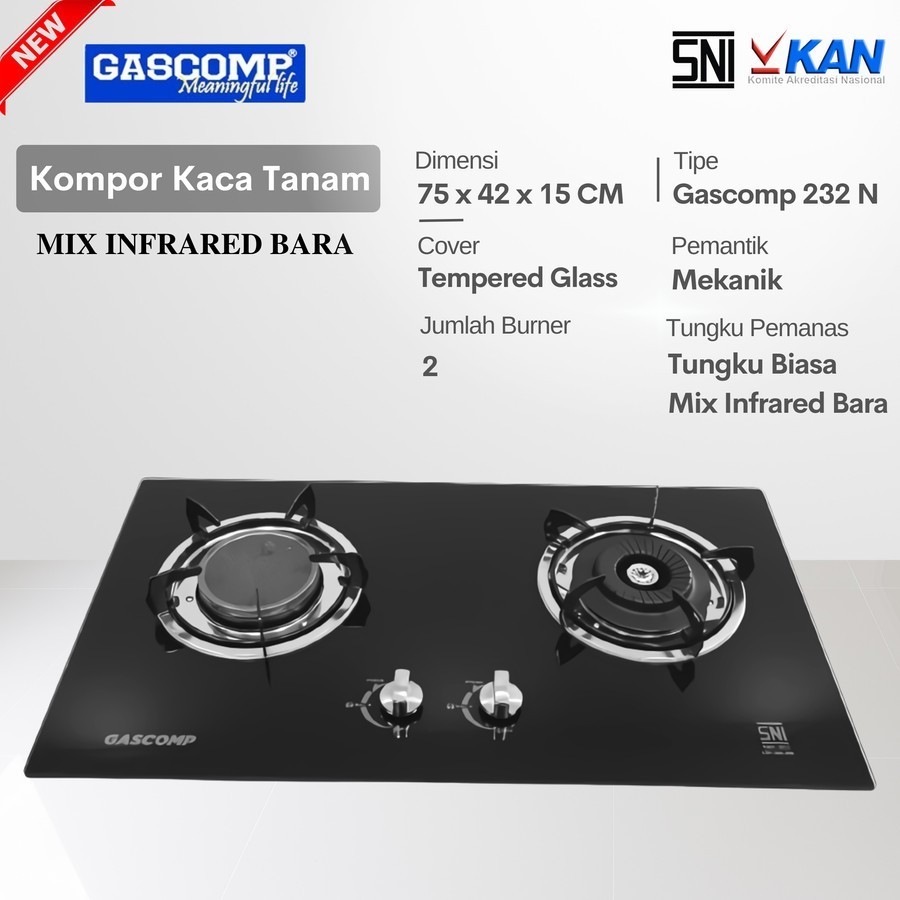 Jual Kompor Gas Gas comp Tanam 2 Tungku Kaca 232 n Mix Bara minimalis ...