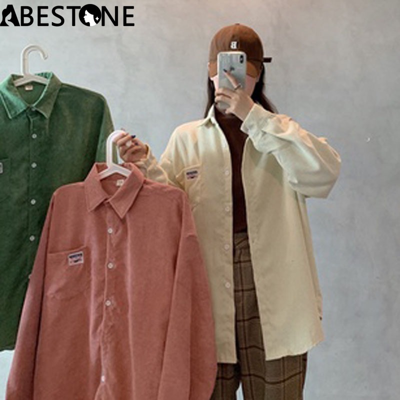 Jual kemeja korduroi gaya korea atasan lengan panjang wanita longgar ...