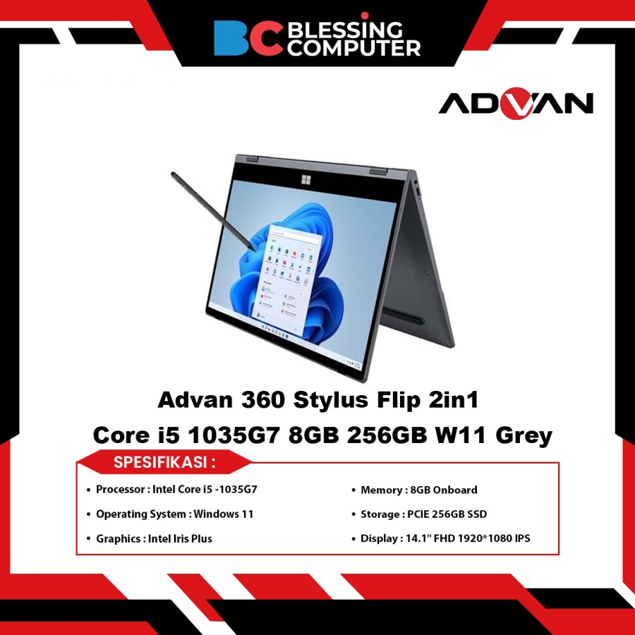 Jual Advan 360 Stylus Flip 2in1 Core i5 1035G7 8GB 256GB W11 Grey ...