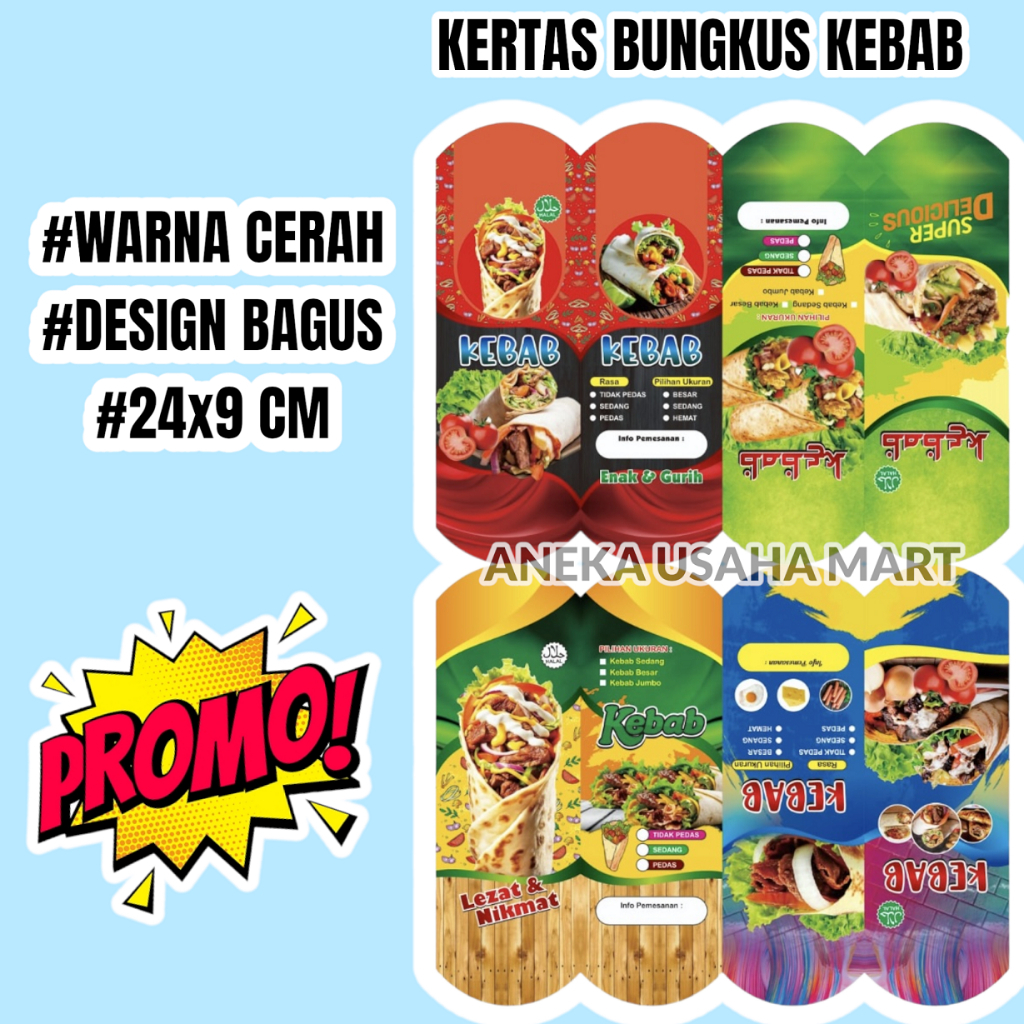 Jual 100 PCS PILIH GAMBAR KERTAS BUNGKUS KEBAB TARIKAN / BOX KEBAB ...