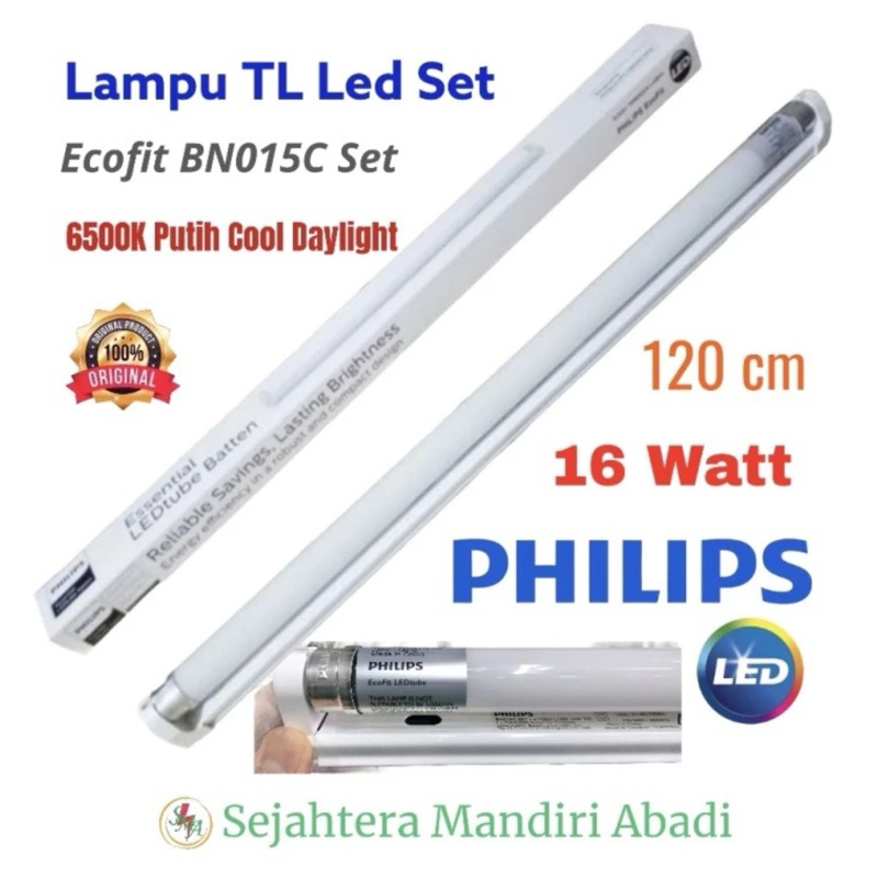 Jual BN015C Set 1x16 Watt LED Philips 120cm TL LED Set Ecofit | Shopee Indonesia