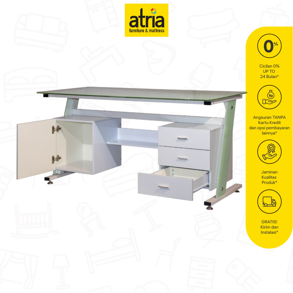 Jual Atria Adora Meja Kerja Computer Desk CSB-1015 Glass White | Shopee ...