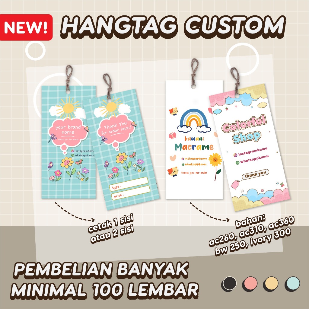 Jual Pembelian Minimal 100 Lembar - HangTag Label Baju Custom A3 1 Sisi ...