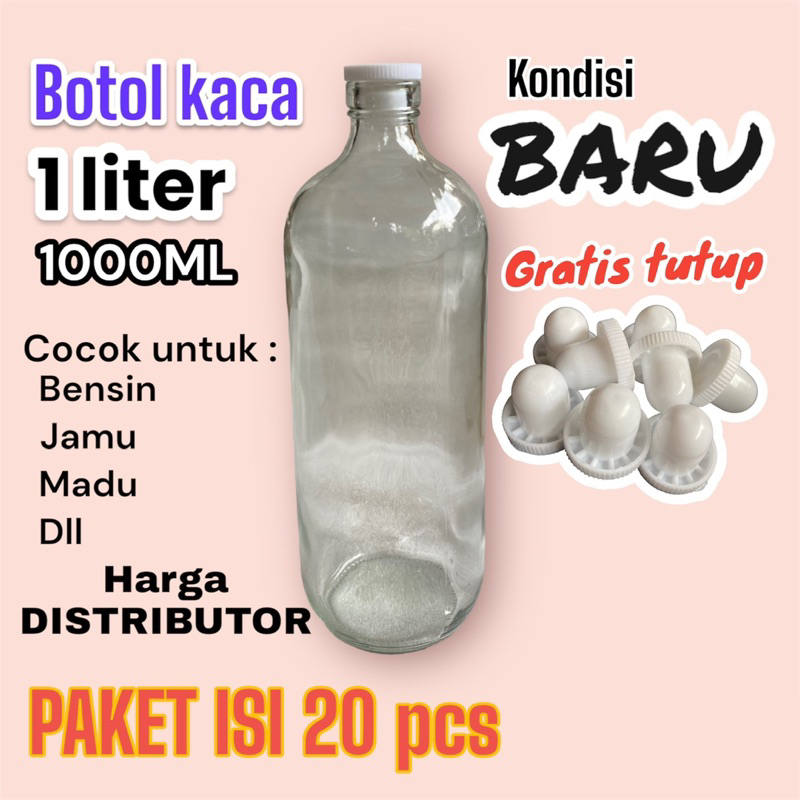 Jual Paket isi 20 pcs botol 1000ml botol kaca botol bensin botol jamu ...