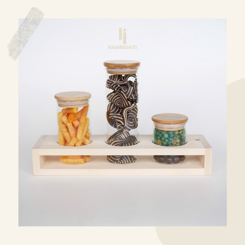 Jual Rak Toples Kayu Tabung Kaca Makanan Tempat Cemilan / Display Jar ...