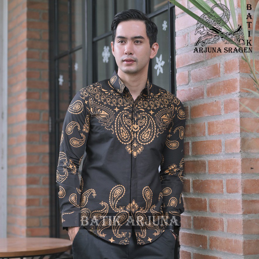 Jual kemeja batik pria atasan lengan panjang modern slim fit baju ...