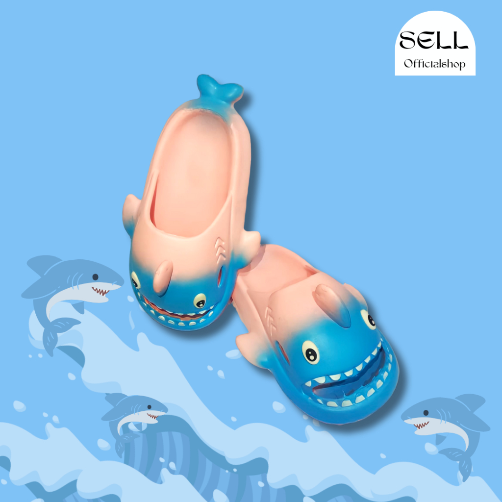 Jual sandal motif karakter hiu lucu/ desain hiu 3D | Shopee Indonesia