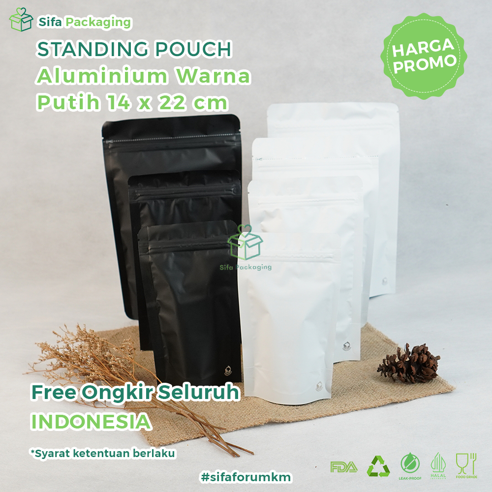 Jual Standing Pouch 14x22 Foil Ziplock Non Window White Plastik Klip ...