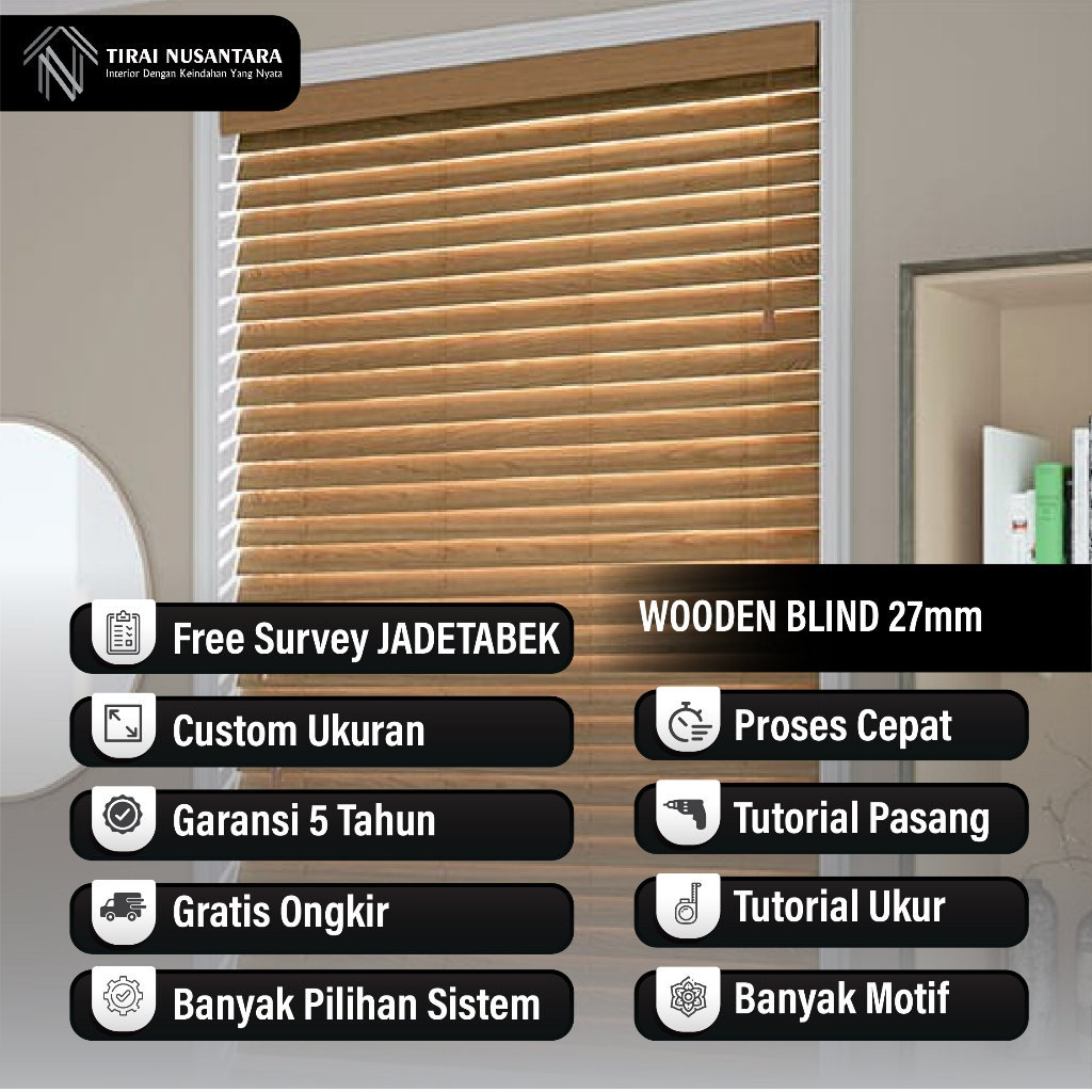 Jual Wooden Blind 27 mm Manual Stick & Tali/String Tape Ladder Tape ...