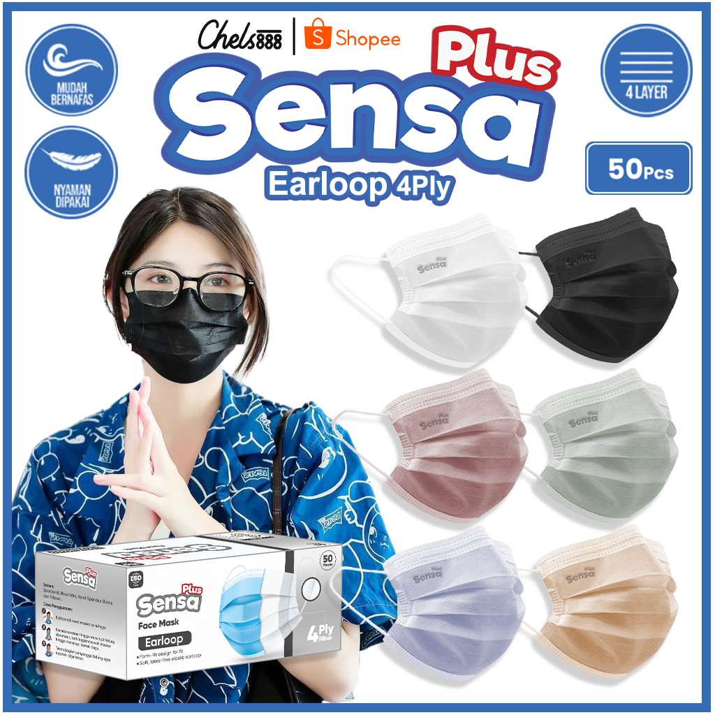 Jual Masker Sensa Plus Earloop 4ply isi 50pcs | Shopee Indonesia