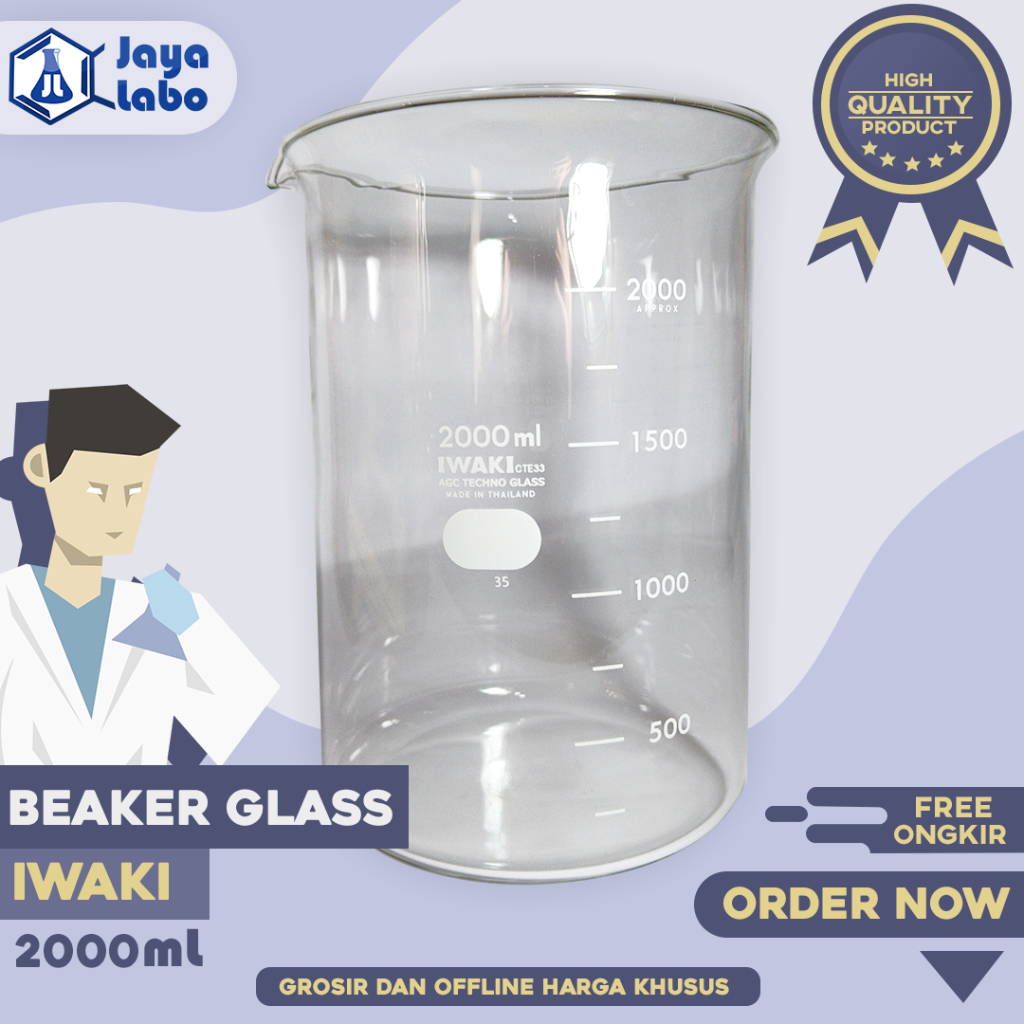 Jual IWAKI BEAKER GLASS Vol. 2.000 ml (2 Liter) / GELAS KIMIA | Shopee ...