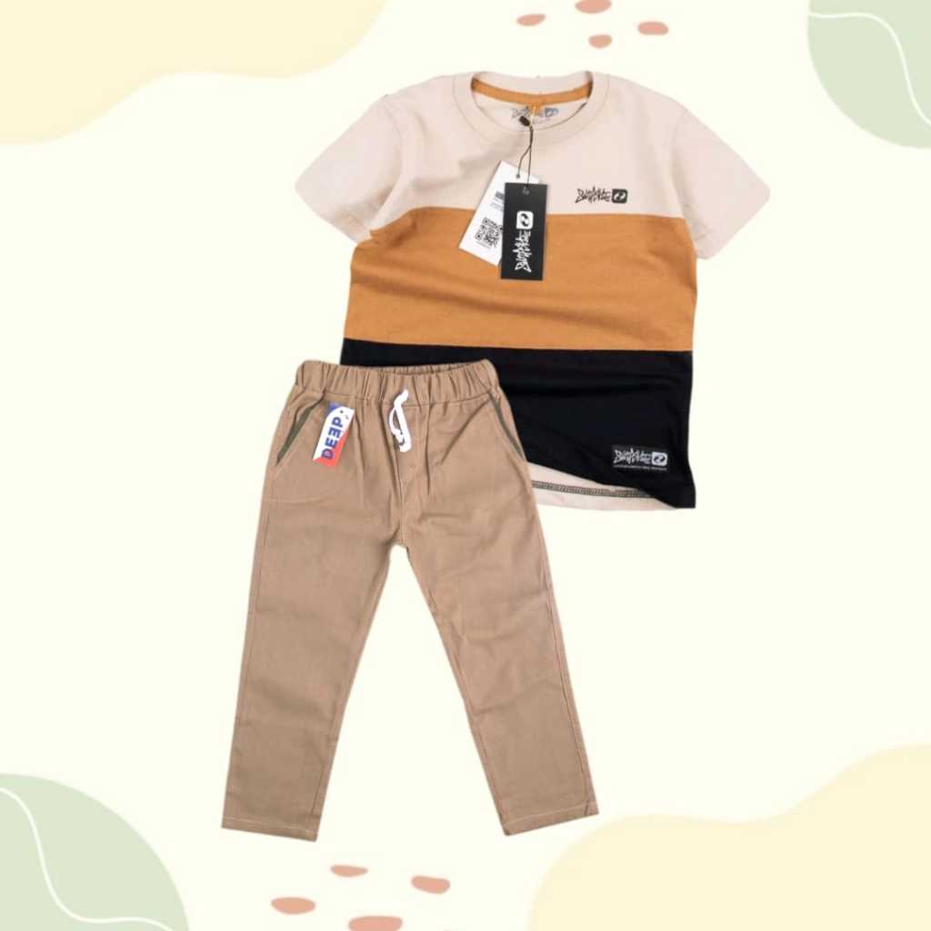 Jual Setelan Anak Laki Laki Kaos & Celana Chinos Panjang Usia 1-12 Tahun Set Pastel Chinos ...
