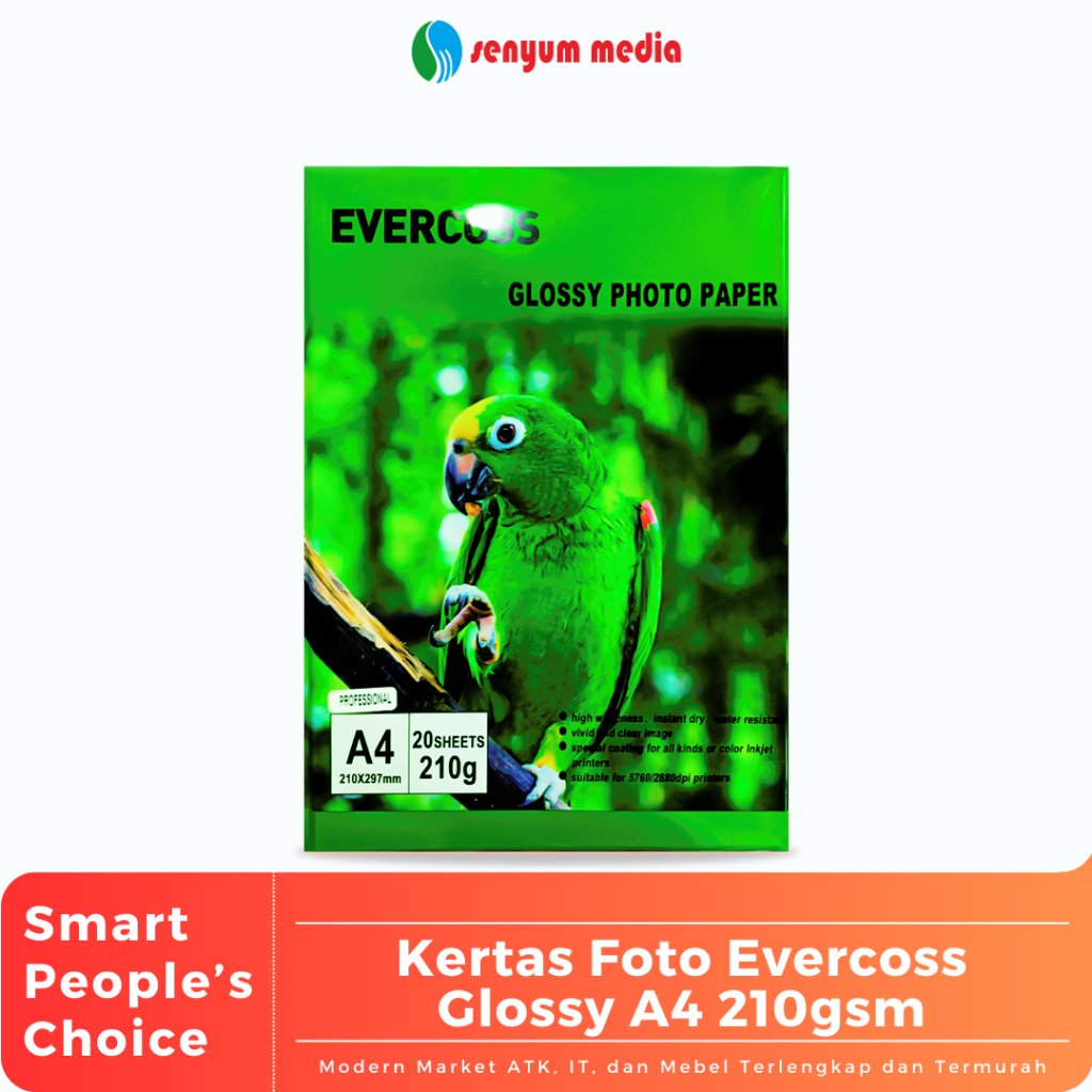 Jual Kertas Foto Evercoss Glossy A4 210gsm (1 Pak Isi 20 Lembar) (S:PAK ...