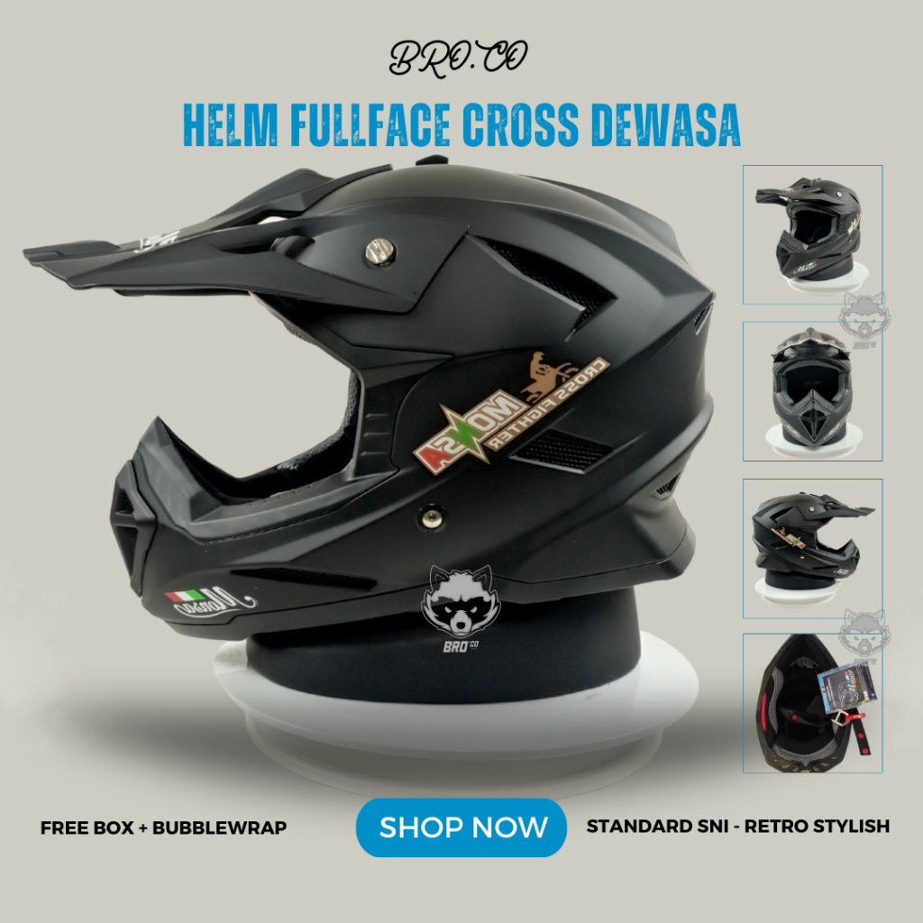 Jual Helm Cross Branded JPN Full Face Cross Motor Trail Black Matte ...