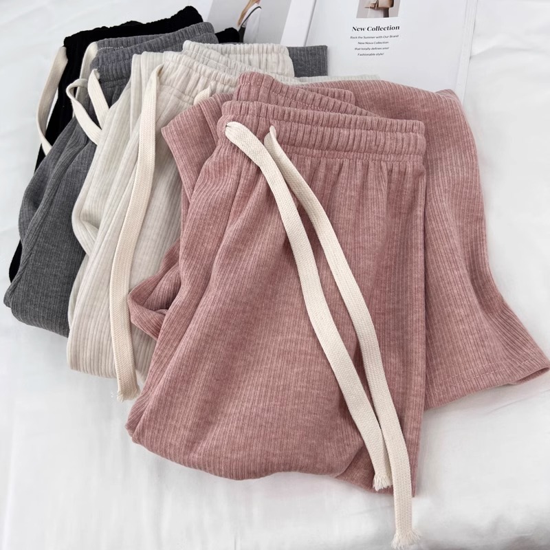Jual Pink / Putih / Hitam/Abu abu Highwaist Loose Kasual Celana Panjang ...