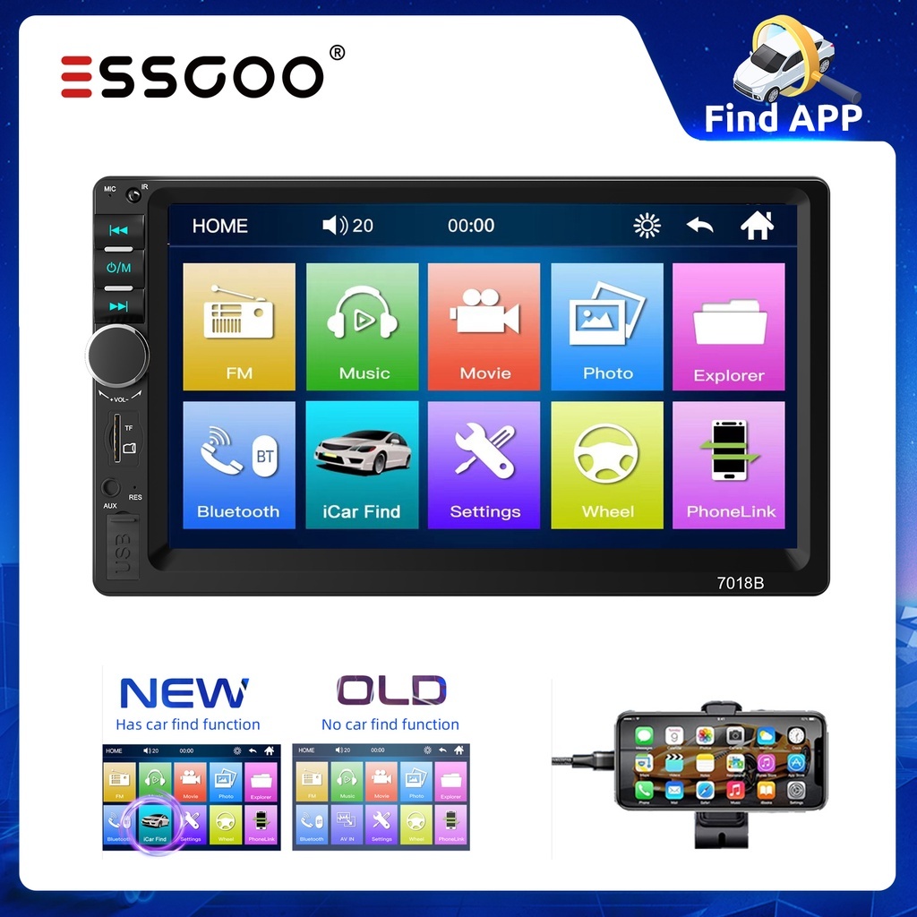 Jual ESSGOO Head Unit 7 inci Double Din 7018 7701 Carplay Touch Screen Multimedia MP5 Player ...