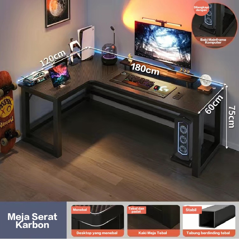 Jual Damaindah Meja Komputer Shaped L Serat Karbon / Meja Komputer ...