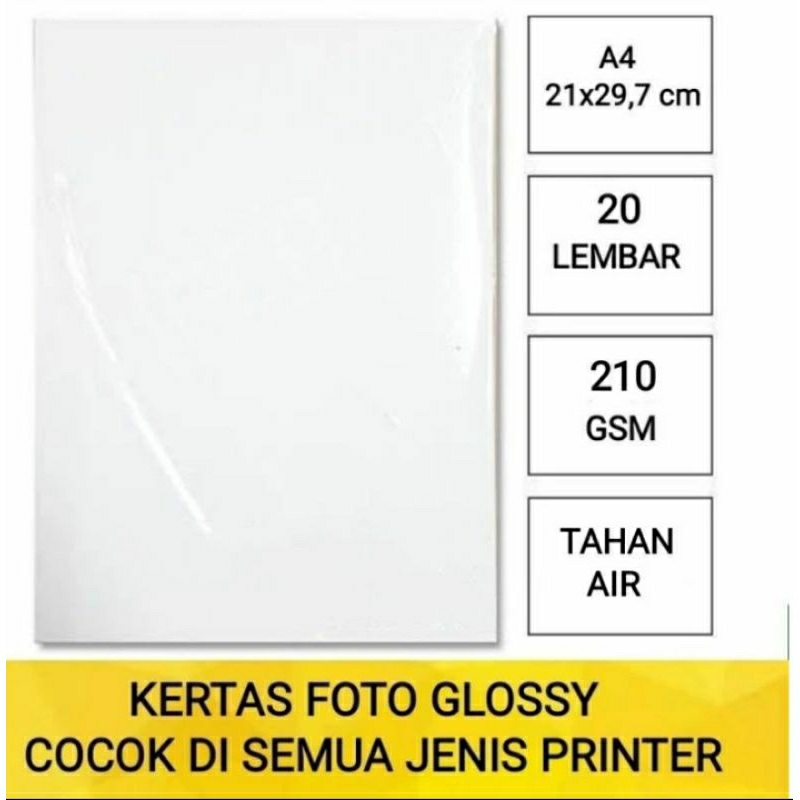 Jual Kertas foto glossy mengkilap/glossy photo paper 210 gsm A4 isi 20 ...