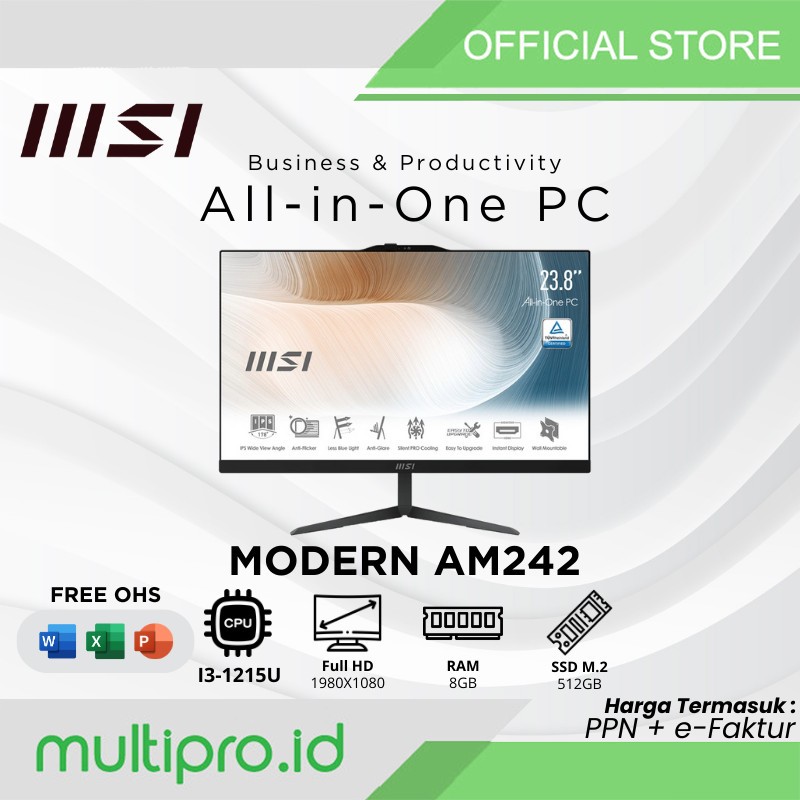 Jual PC AIO MSI MODERN AM242 12M I3-1215U 8GB 512GB SSD Win11H+OHS ...