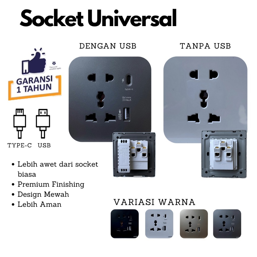 Jual STOP KONTAK UNIVERSAL USB 2 PORT/ COLOKAN LISTRIK DINDING ...