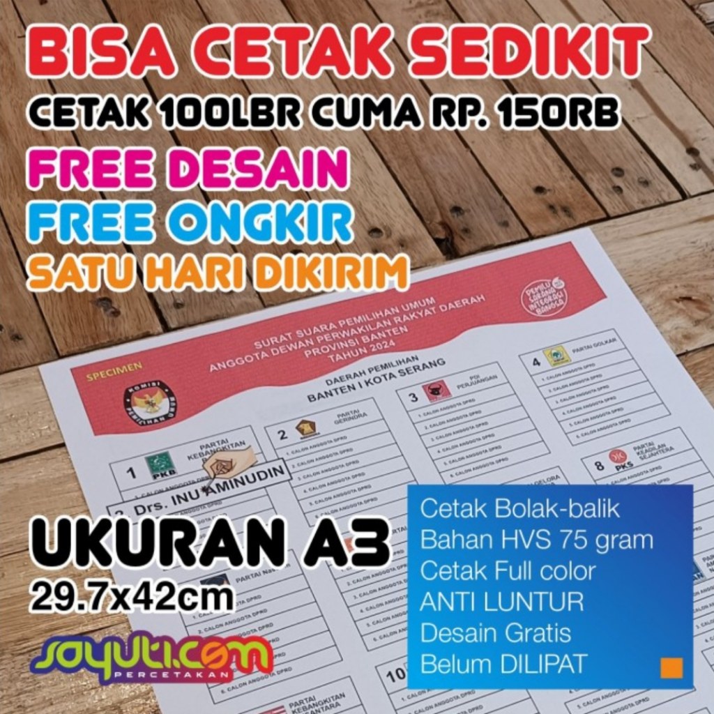 Jual Cetak Contoh Kertas Surat Suara Pemilu 2024 Termurah 2000 Lembar ...