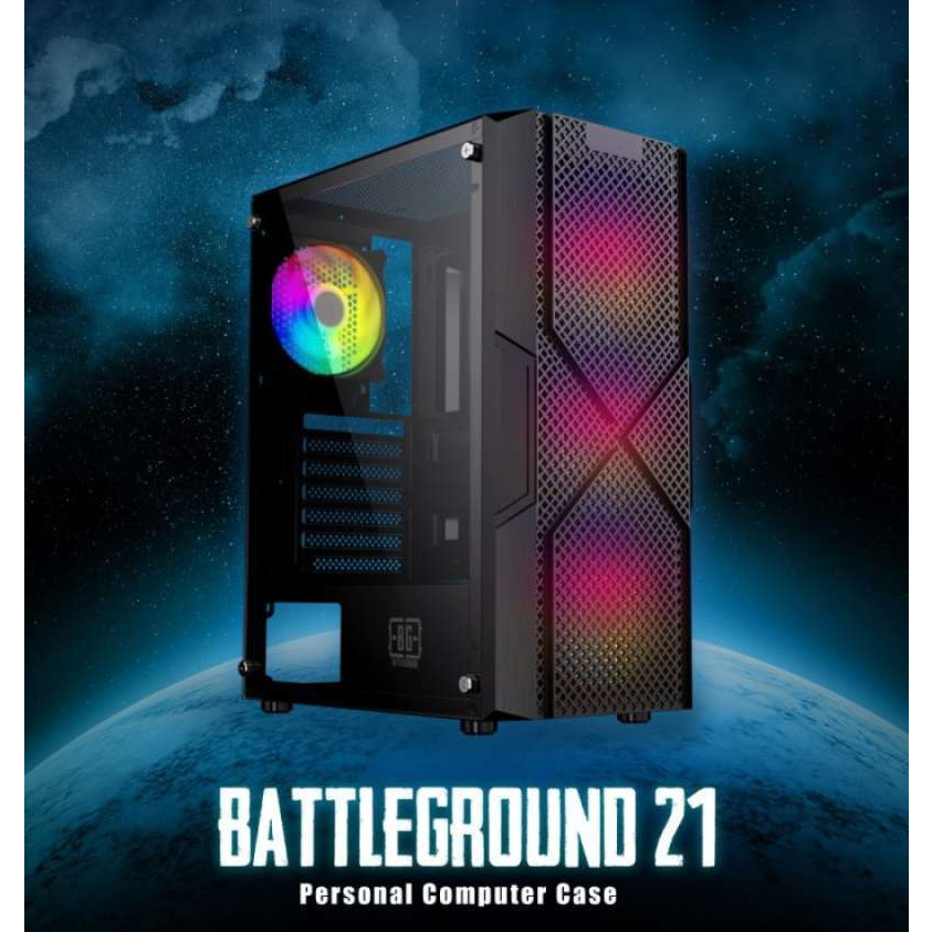 Jual Casing Simbadda Battleground BG-21 Black Tempered Glass With 3 Fan RGB | Shopee Indonesia