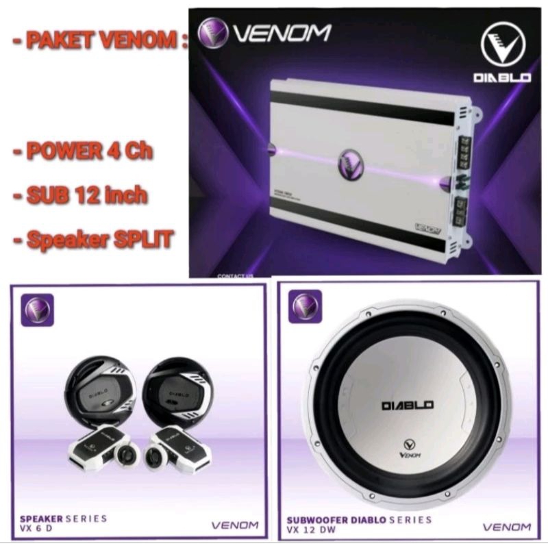 Jual Paket Audio Venom Paket Power Venom + Subwoofer Venom Dan Split Venom | Shopee Indonesia