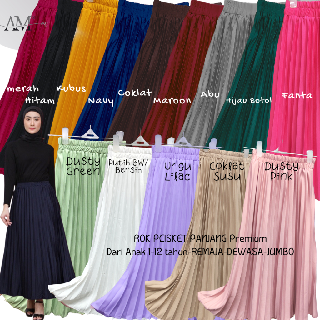 Jual AM27 ROK PLISKET PREMIUM REMAJA DEWASA + JUMBO 110kg / ROK POLOS PAYUNG Pleated Skirt ...