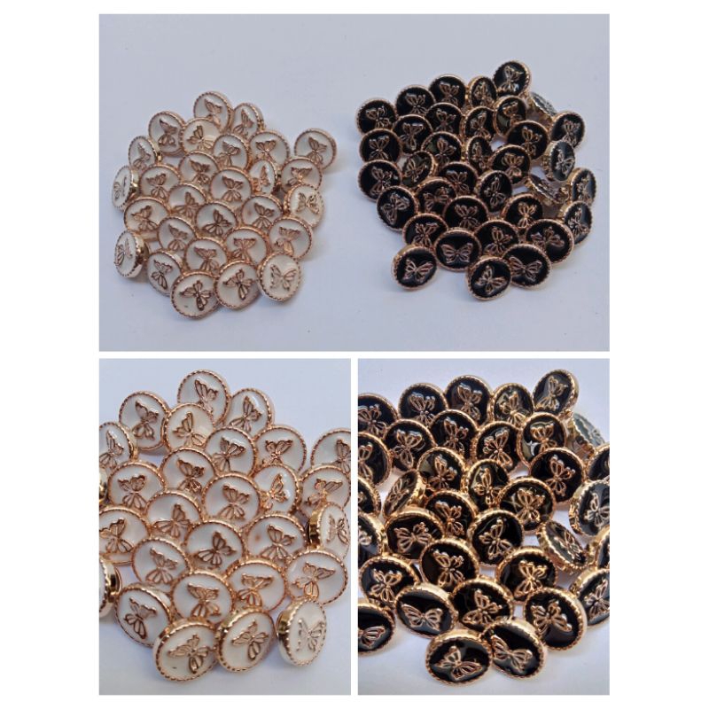 Jual 400 pcs kancing Baju / Kancing Jamur motif Kupu-kupu Hitam putih ...