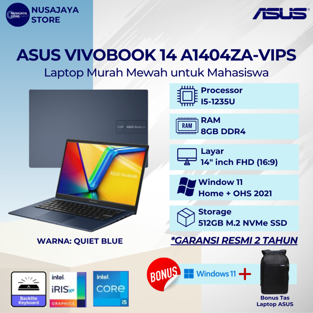 Jual ASUS Vivobook 14 A1404ZA i5-1235U 8GB 512GB iRis Xe 14" FHD OHS ...