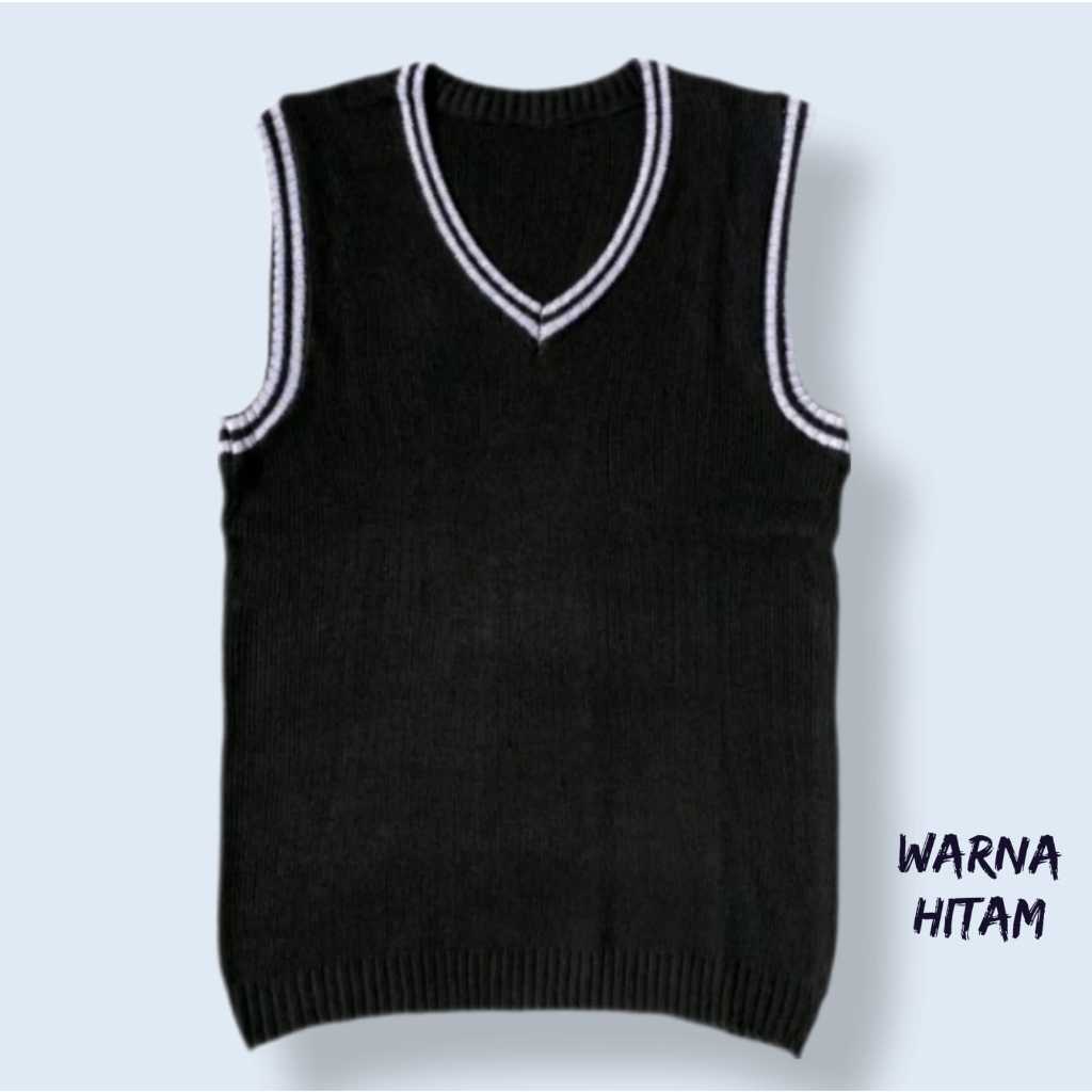 Jual rompi rajut hitam polos knit vest v neck pariasi list 2 tebal ...