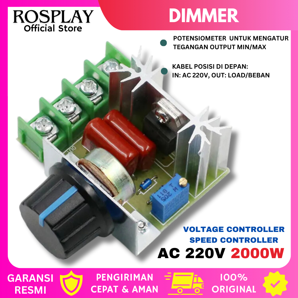 Jual Dimmer AC 220 Volt 2000 Watt / Dimmer SCR 2000W Motor Speed Controller 220V AC PWM ...