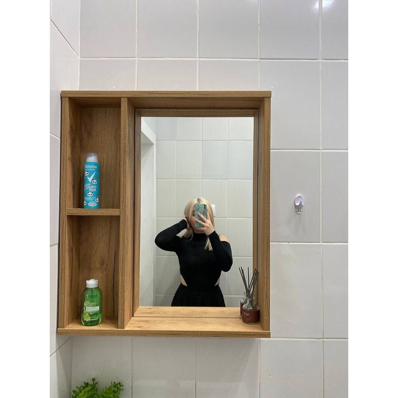 Jual rak wastafel 60x65cm Lemari Kaca Cermin Rias Dinding Rak Kosmetik ...