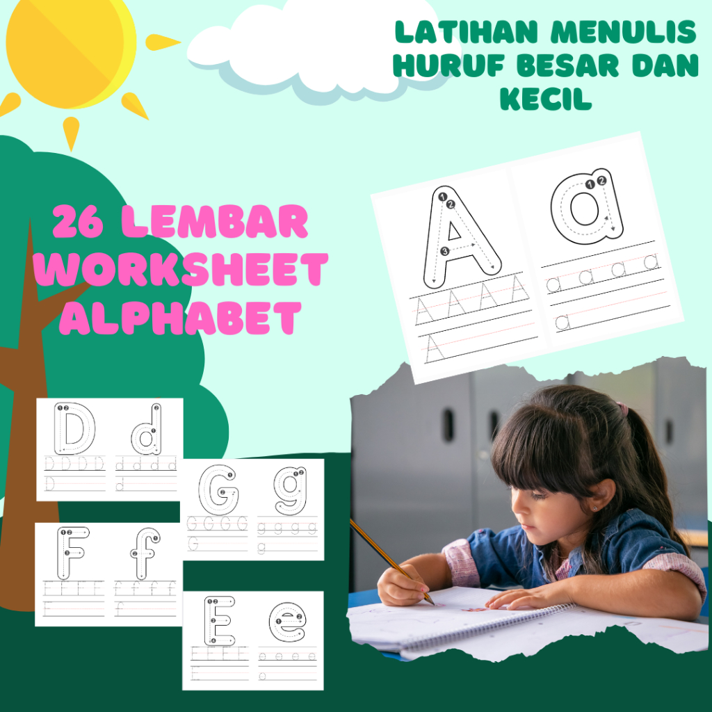 Jual 26 Lembar worksheet tracing mengenal huruf besar dan kecil ...