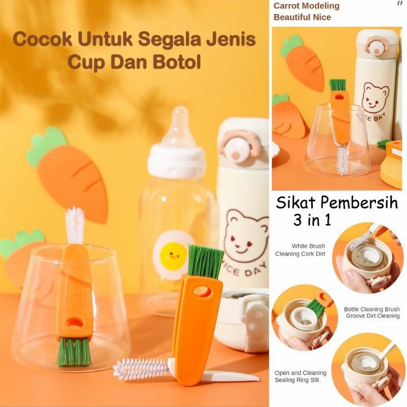 Jual SIKAT PEMBERSIH TUTUP BOTOL 3 IN 1 CUP BOTTLE CLEANING BRUSH ...