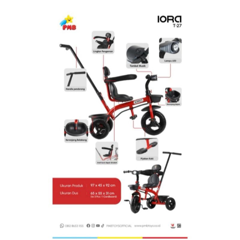 Jual Sepeda pmb iora T27 | sepeda anak roda tiga | sepeda anak dua arah ...