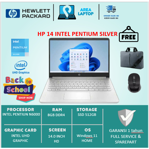 Jual Promo Laptop HP 14 INTEL PENTIUM SILVER N6000 4GB 512GB 14.0 FHD ...