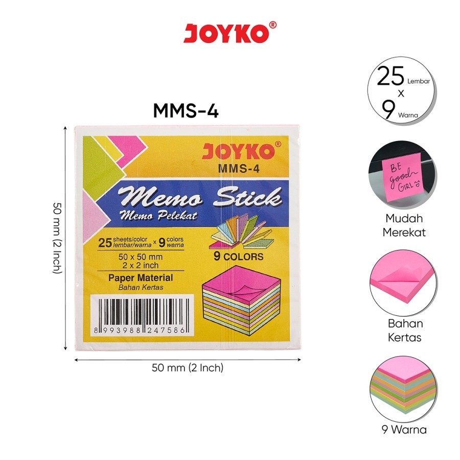 Jual Memo Stick MMS 4 Joyko / Sticky Note MMS-4 / Kertas Memo Tempel ...