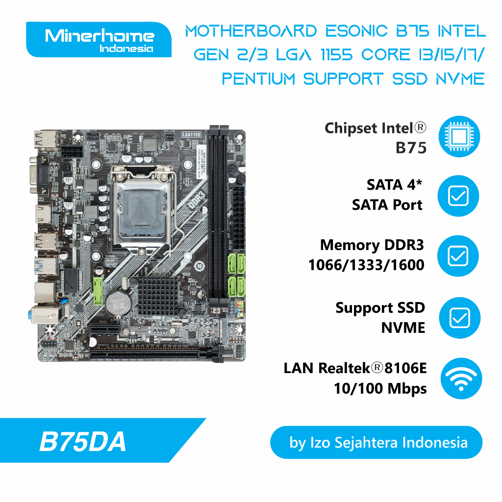 Jual Motherboard Esonic B75 Processor Intel Gen 2/3 LGA 1155 Core I3/I5 ...