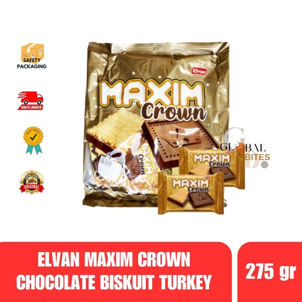 Jual Elvan Maxim Crown Chocolate Biscuit Biskuit Salut Coklat Isi 25 ...